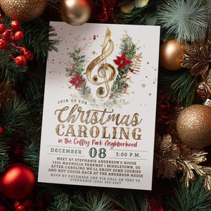 Christmas Caroling Invitation: Holiday Choir Music Treble Clef, Digital ...