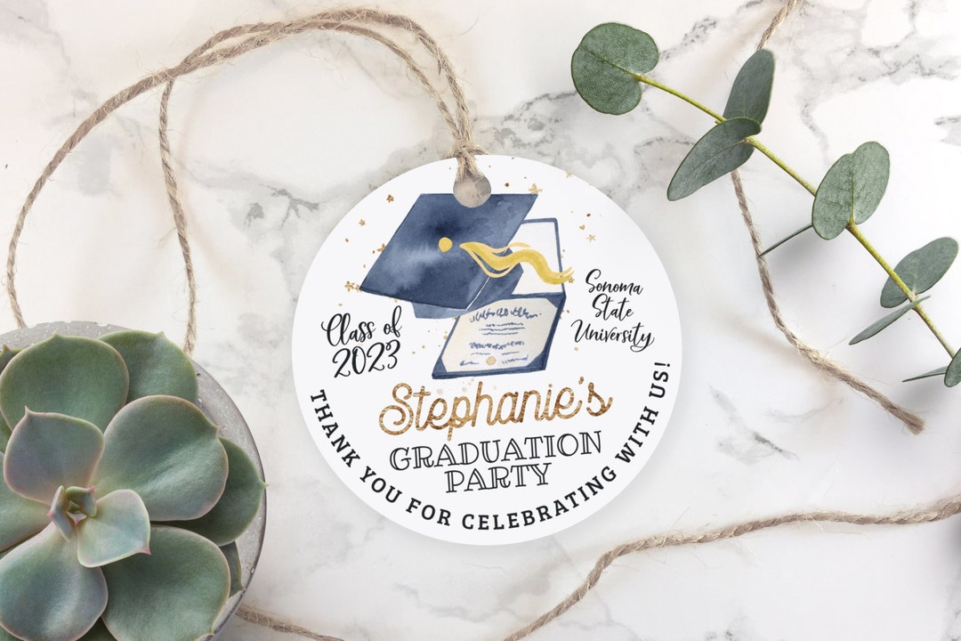 Graduation Round Tag Template - Grad Party Name Editable Favor Tags or ...