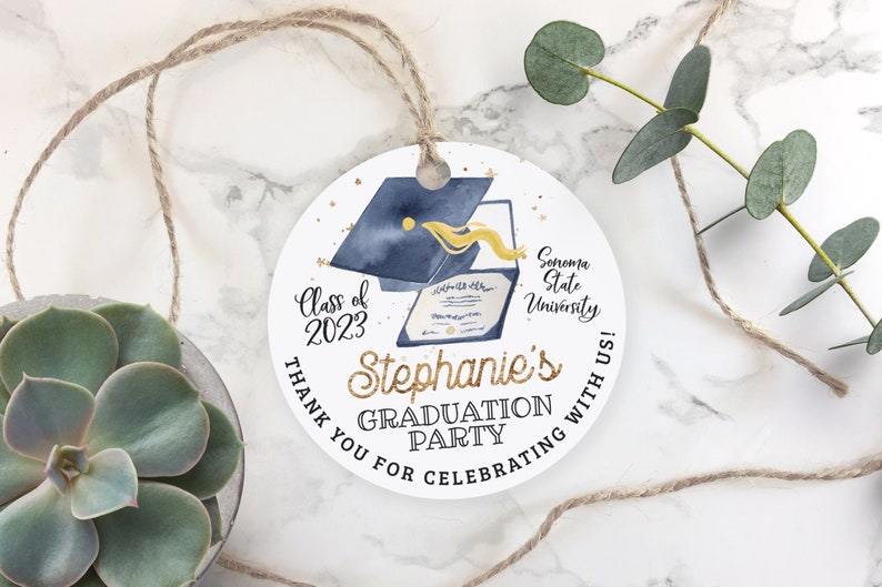 Graduation Round Tag Template Grad Party Name Editable Favor - Etsy