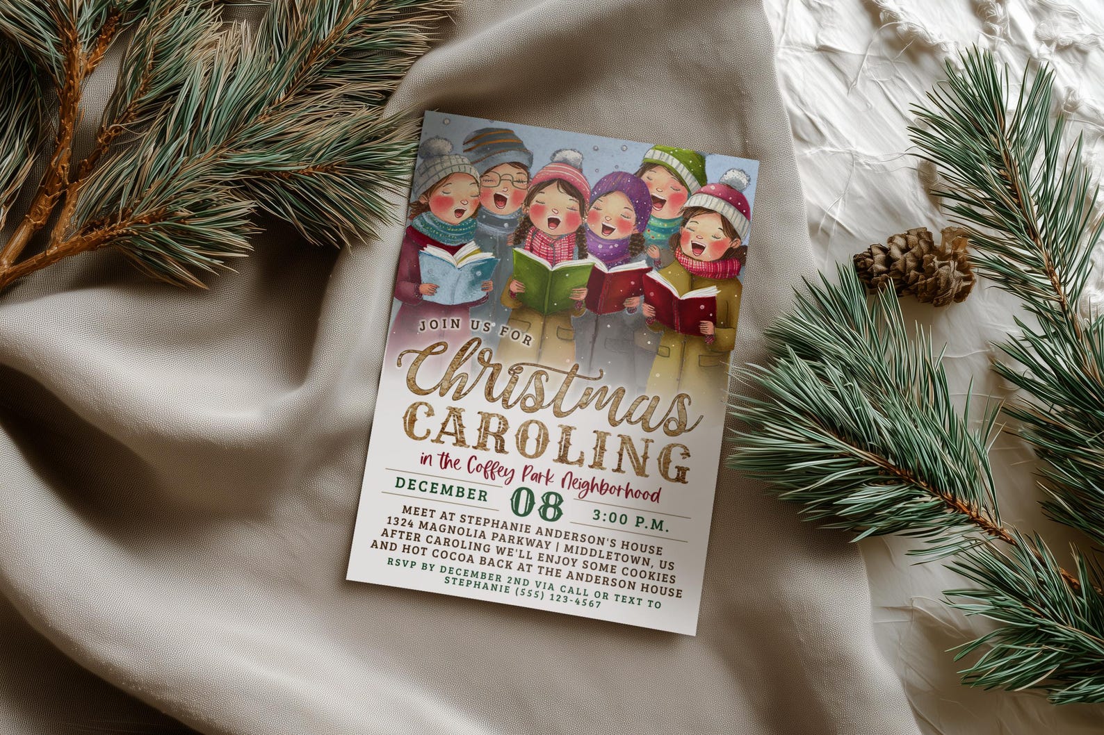 Christmas Caroling Invitation: Holiday Singalong 5x7 4x6 Editable ...