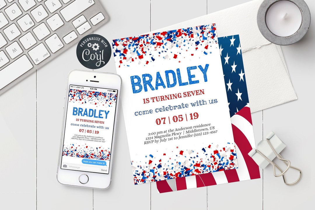 4th of July Patriotic Birthday Invitation, Digital Invite, Printable ...