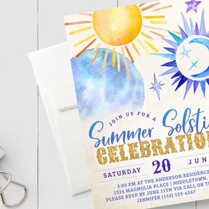 Summer Solstice Invitation - Celestial Solstice Party Invitation ...