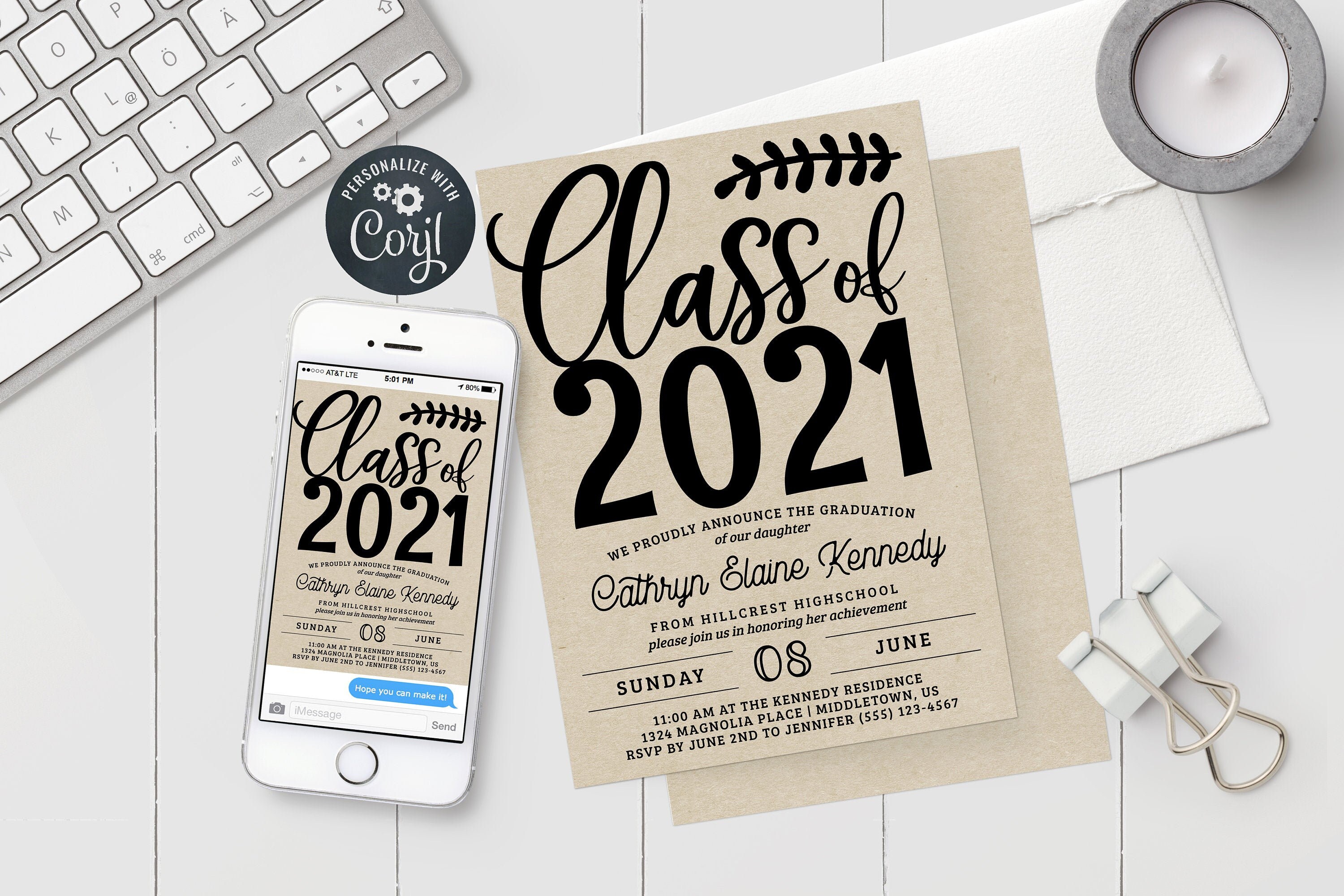 Kraft Graduation Invitation Class of 2021 Rustic Kraft | Etsy