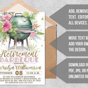 Floral Woman Retirement BBQ Invitation, Digital Invite 5x7 4x6 ...