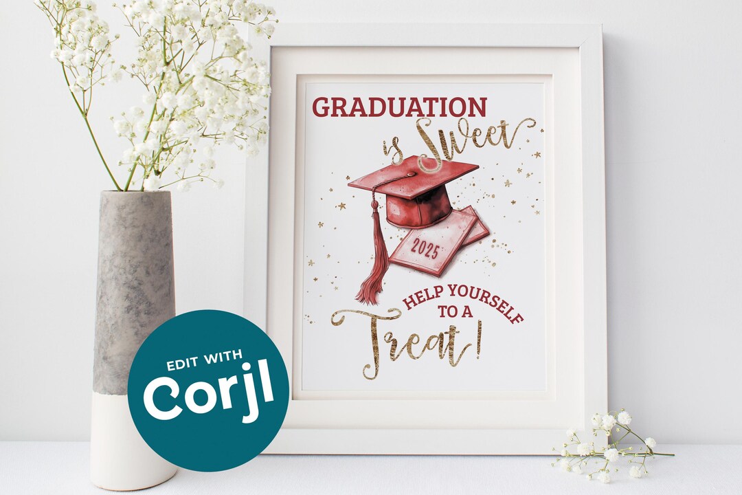 Graduation Treat Sign Template, Red Grad Cap Graduation is Sweet Favors ...