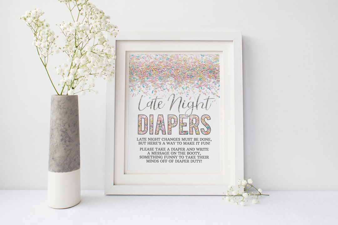 Late Night Diapers Sign - 8x10 Sprinkles Gender Neutral Baby Sprinkle ...