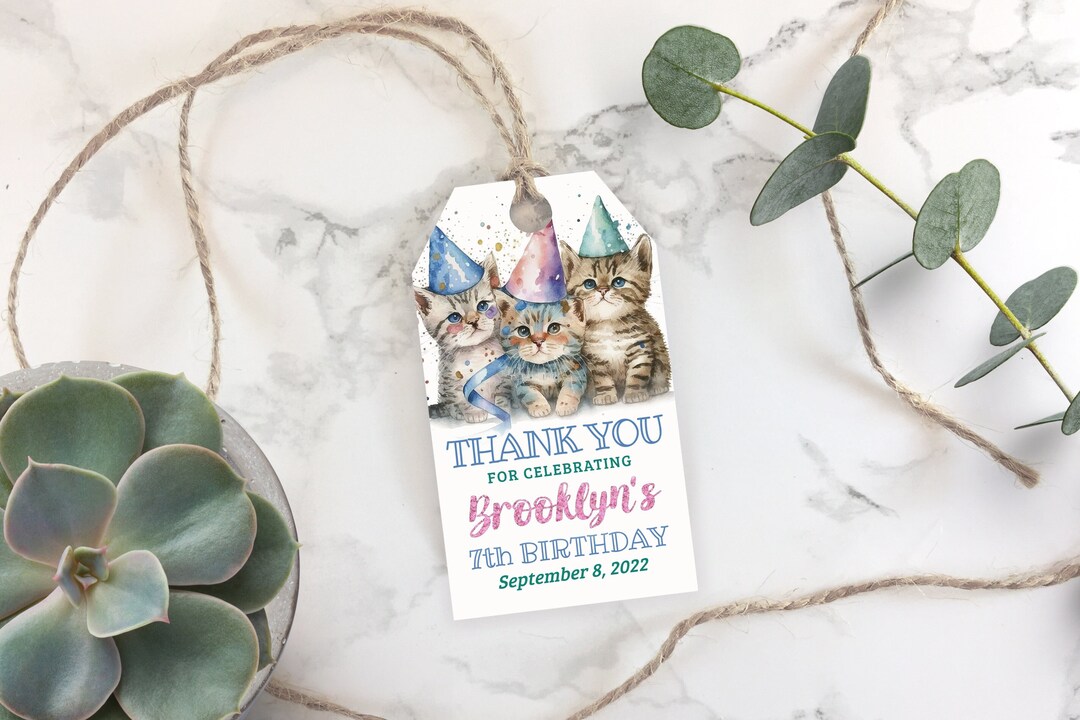 Birthday Cats Thank You Tag Avery 22802 Compatible Pastel Kittens ...