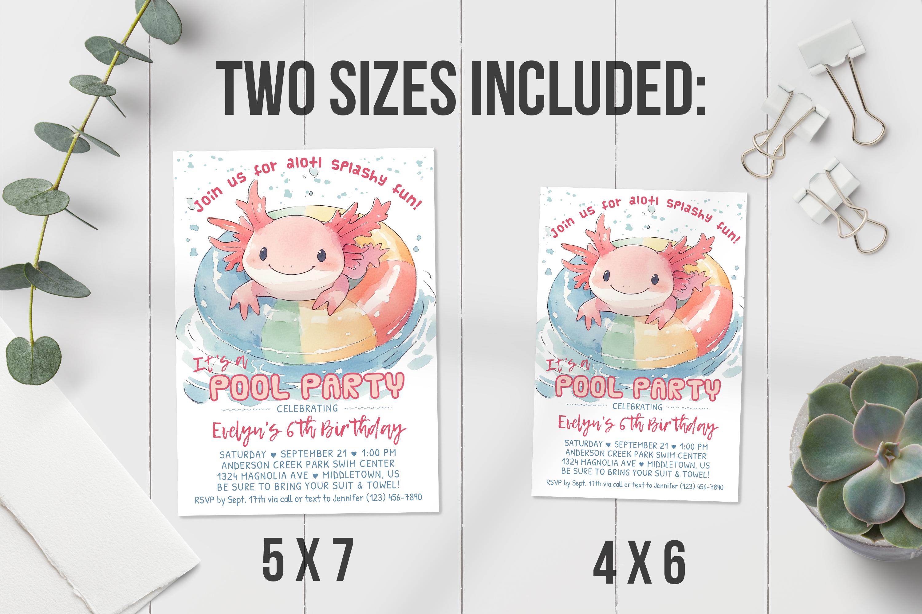 Axolotl Pool Party Birthday Invitation, Digital 5x7 4x6 Printable ...