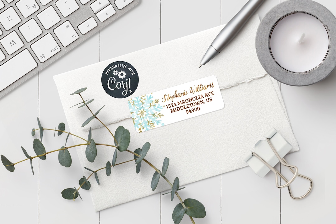 Avery 5160 Address Label Template Blue Gold Snowflake Editable Holiday ...