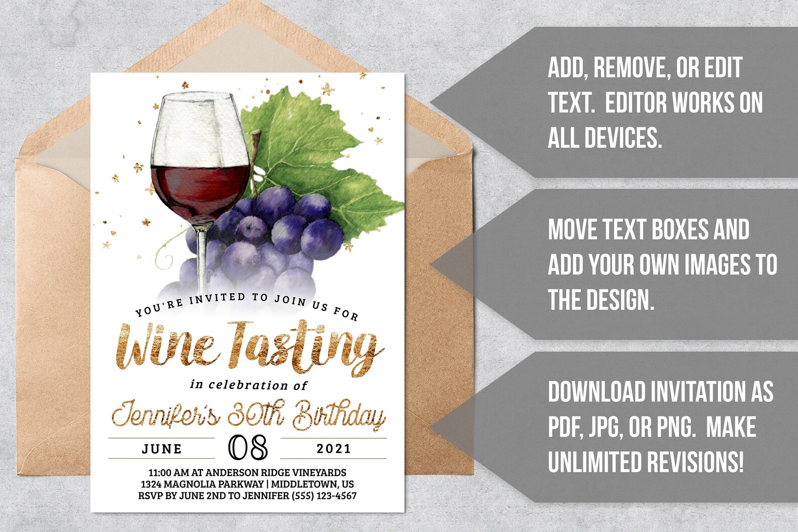 Wine Tasting Birthday Invitation Grapes Winery Birthday | Etsy