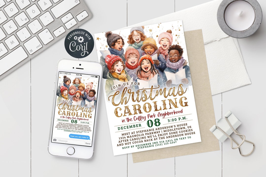 Christmas Caroling Invitation: Holiday Singalong Party Choir Music 5x7 ...