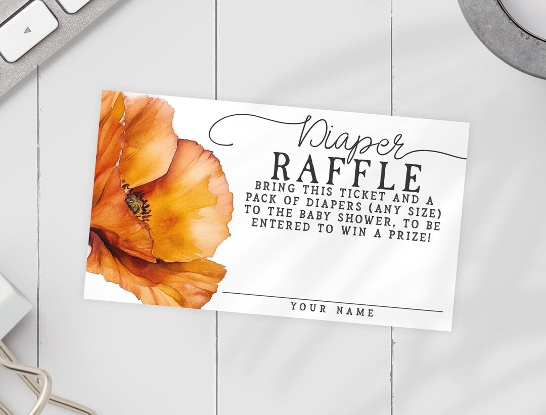 Diaper Raffle Card Template - Gender Neutral California Golden Poppy ...