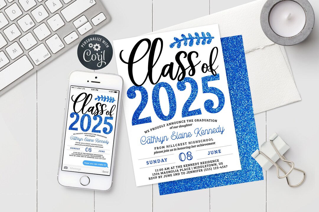 Blue Graduation Invitation - Class of 2025 Graduation Party Digital ...