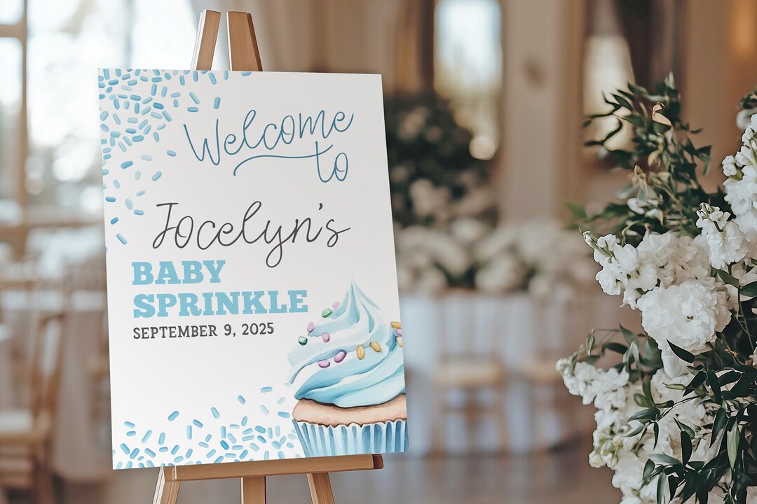 Baby Sprinkle Welcome Sign Template - Blue Cupcake Boy Baby Sprinkle ...