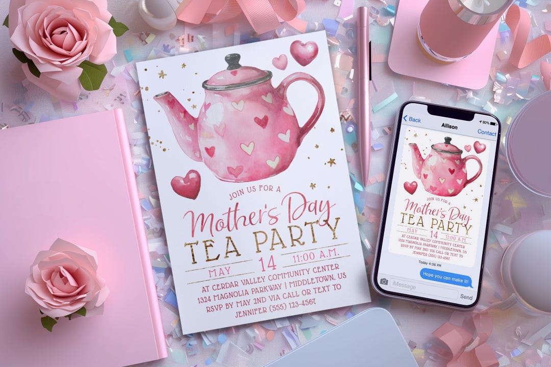 Mother's Day Tea Party Invitation, Digital Invite 5x7 4x6 Printable ...