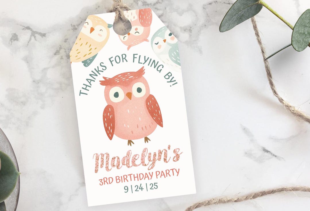 Owl Birthday Thank You Tag - 22802 Compatible Kawaii Owls Party Favor ...
