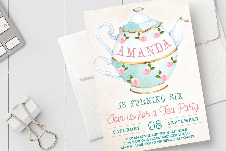 Tea Party Birthday Invitation Teapot Girl Birthday Tea Party | Etsy