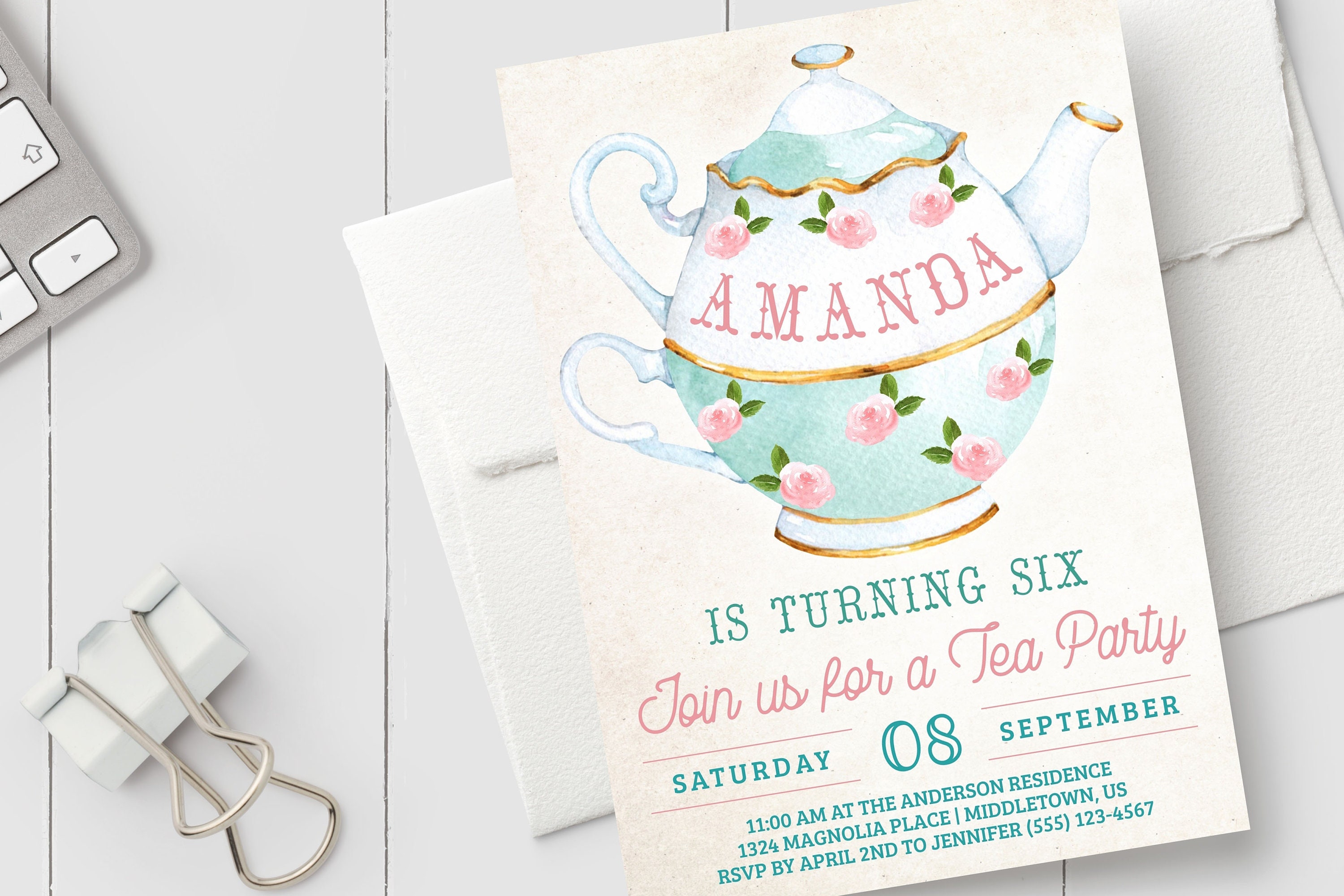Tea Party Birthday Invitation Teapot Girl Birthday Tea Party | Etsy