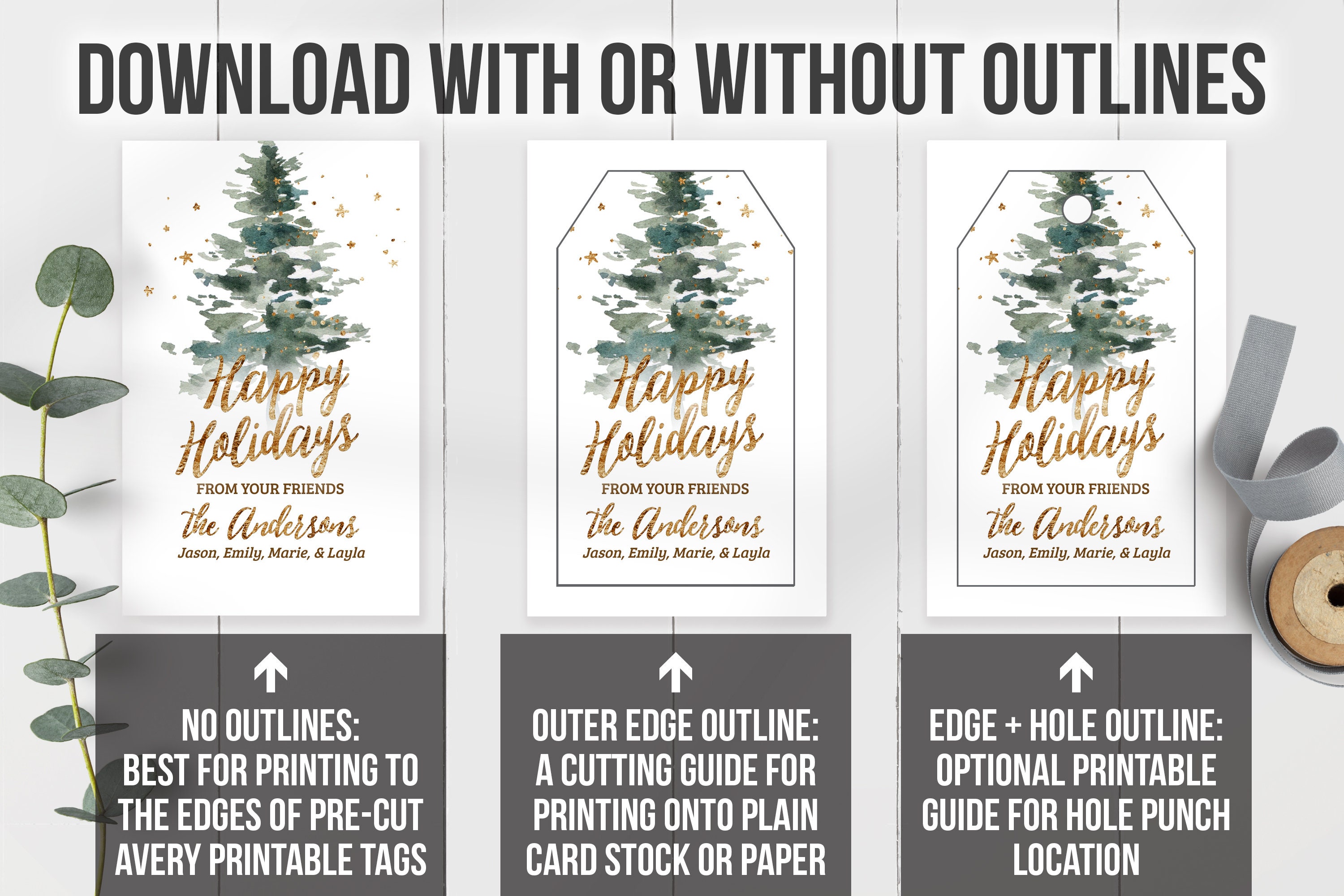 Happy Holidays Tag Avery 22802 Compatible Editable Christmas - Etsy