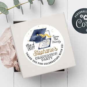 Graduation Party Printable Set - Navy Gold Grad Cap 5x7 & 4x6 Digital ...