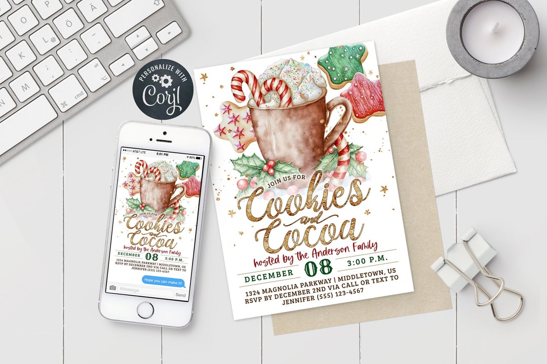 Cookies and Cocoa Invitation, Christmas Holiday Kids Family Party, 5x7 ...