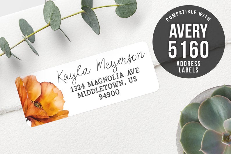 5160 Return Address Label Template: Golden Poppy Wildflower Baby Shower ...