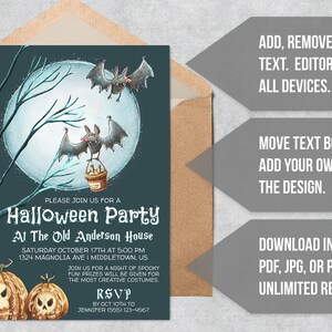 Halloween Party Invitation - Bats Pumpkins Halloween Costume Party ...
