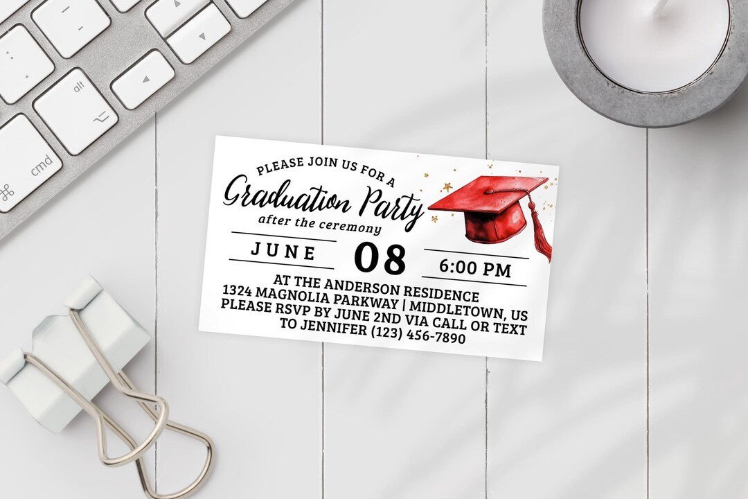 Red Graduation Party Insert Enclosure Card Template 2" X 3.5" 28878 ...