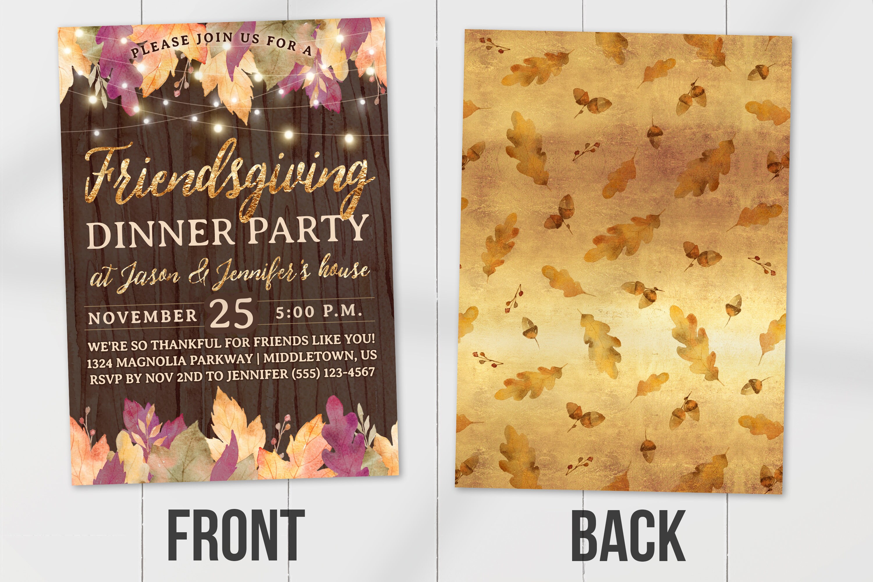 Friendsgiving Dinner Party Invitation Boho Gold Leaves - Etsy