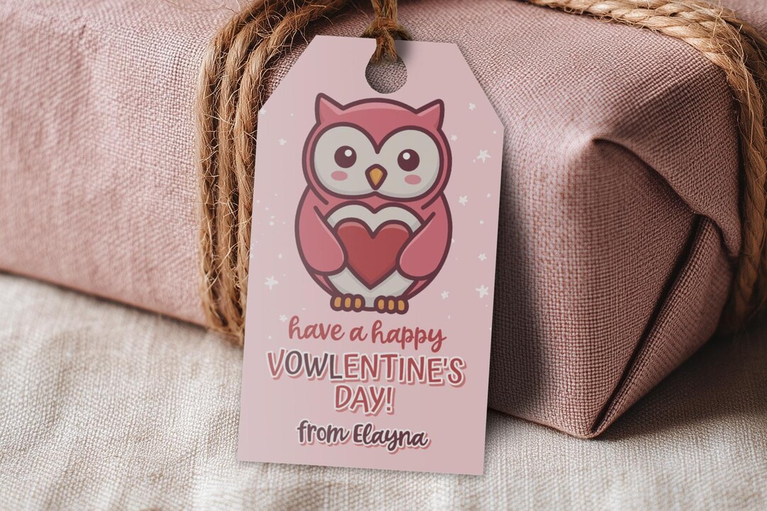 Owl Valentine's Gift Tag Template, 22802 Compatible Editable 2x3.5" PDF ...