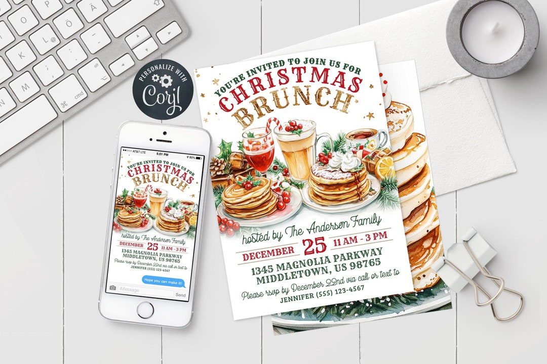 Christmas Brunch Invitation: Holiday Pancakes Xmas Day Morning 5x7 4x6 ...