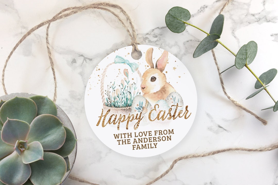 Happy Easter Round Label Template - Boho Family Name Editable Easter ...