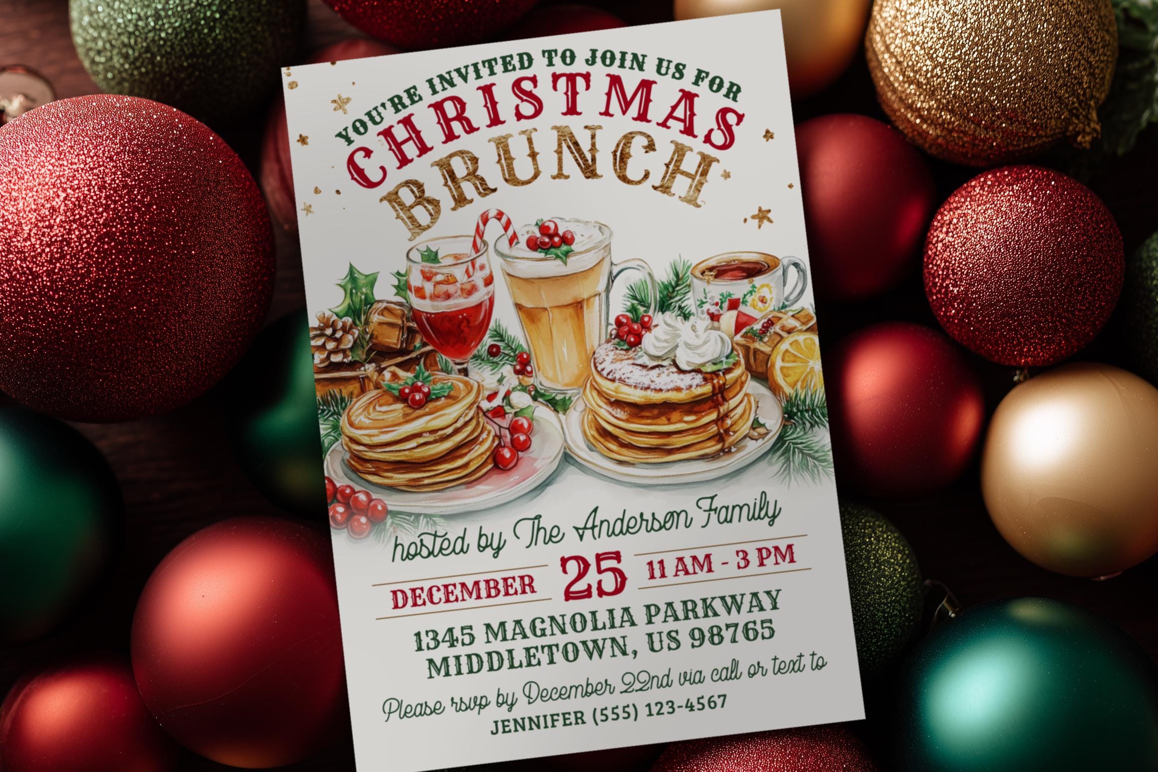 Christmas Brunch Invitation: Holiday Pancakes Xmas Day Morning 5x7 4x6 ...