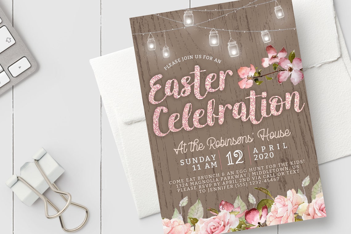 Easter Invitation Pink Floral Easter Party Invitation - Etsy