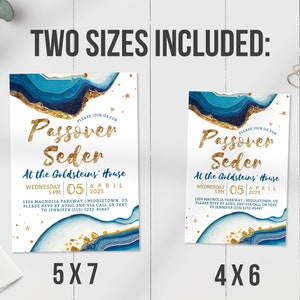 Passover Seder Invitation: Blue Gold Agate 5x7 4x6 Editable Template ...
