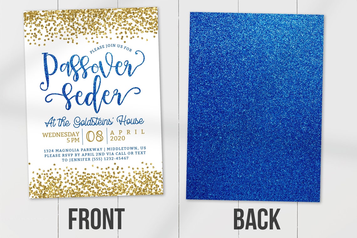 Passover Seder Invitation Blue Gold Passover Invitation - Etsy