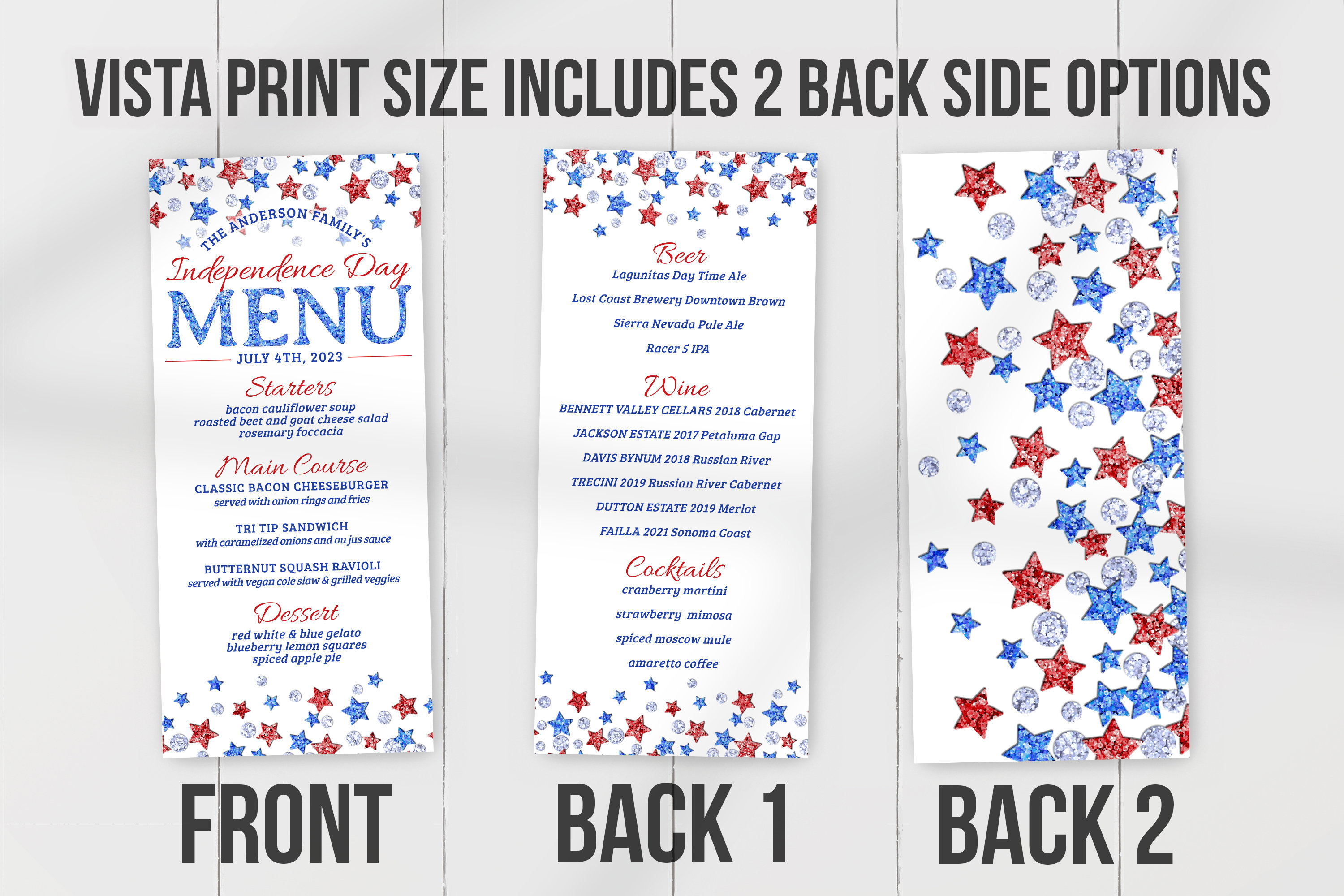 Patriotic July 4th Menu, Printable Editable Menu Template 4x8" & 3.74x8 ...