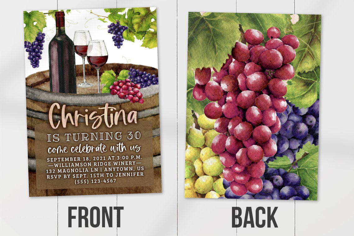 Wine Tasting Birthday Invitation: Grapes Winery Party 5x7 4x6 Editable ...