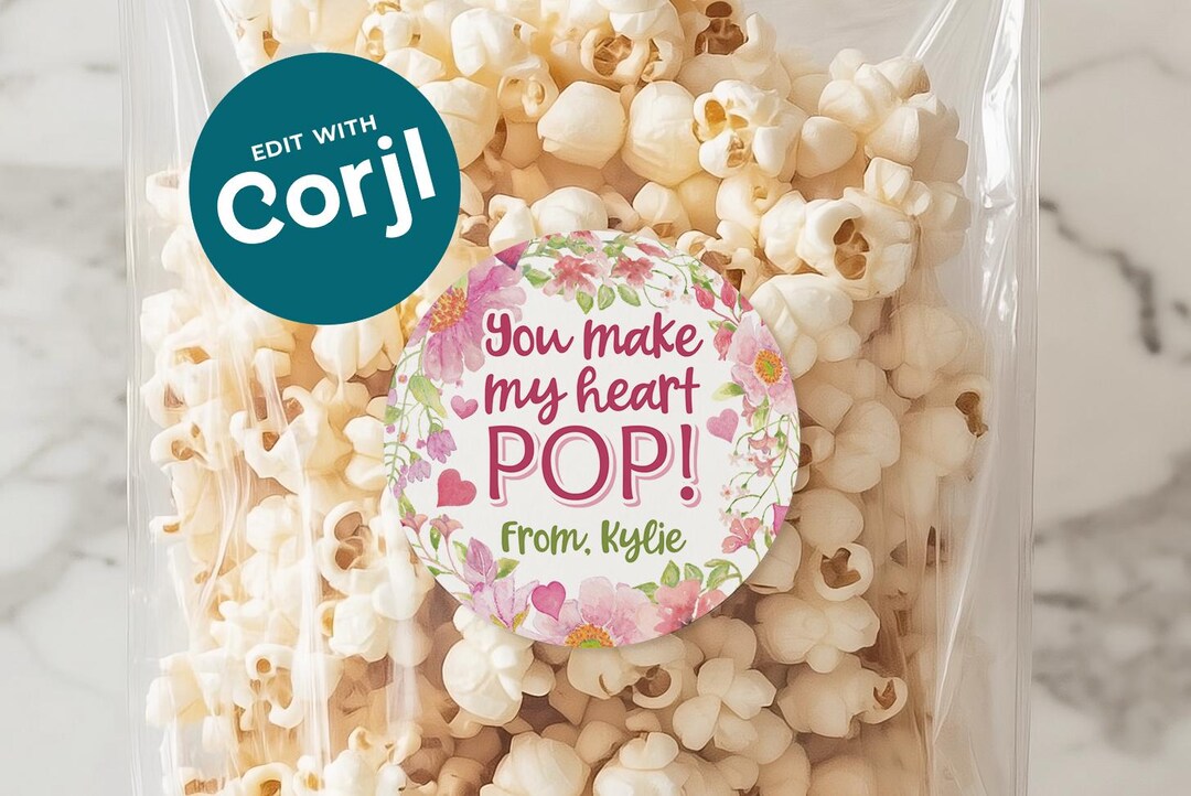 Valentine Popcorn Round Label Template, Compatible With 3" or Smaller ...