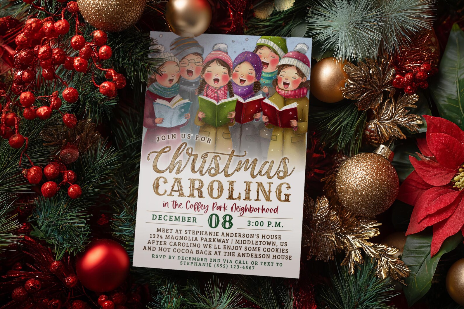 Christmas Caroling Invitation: Holiday Singalong 5x7 4x6 Editable ...