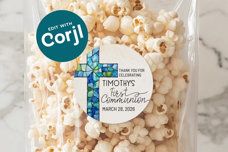 First Communion Favors Label Template, Round Tag, DIY Editable ...