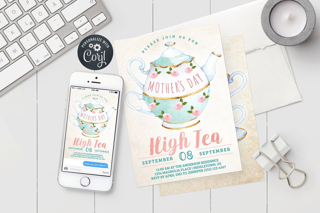 Mother's Day High Tea Invitation - Mothers Day Tea Party Invite ...
