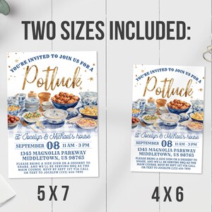 Potluck Invitation: Blue Pot Luck Picnic, Digital 5x7 4x6 Editable ...