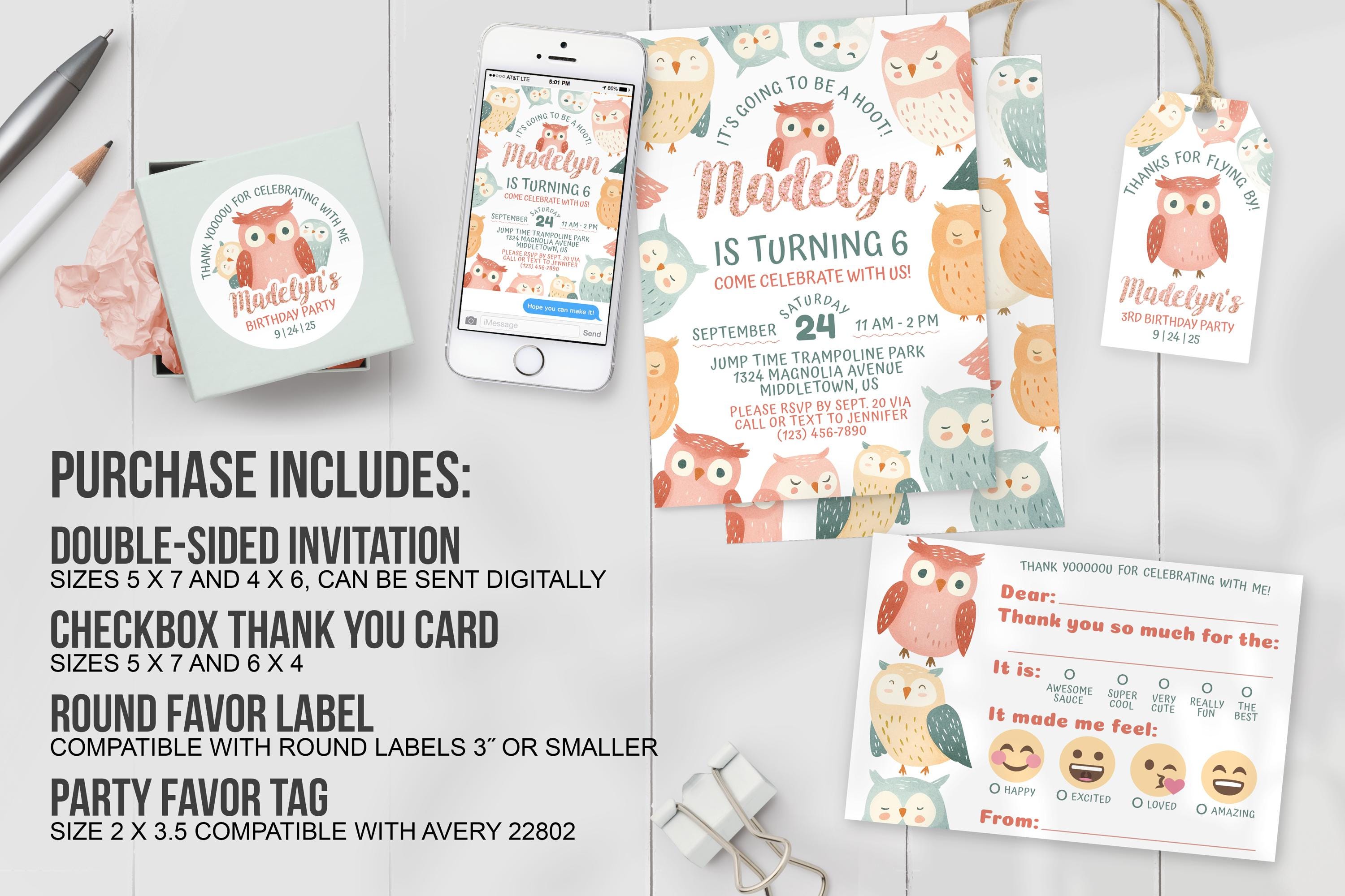 Kawaii Owls Birthday Printable Bundle, Invitation Party Set, Digital ...