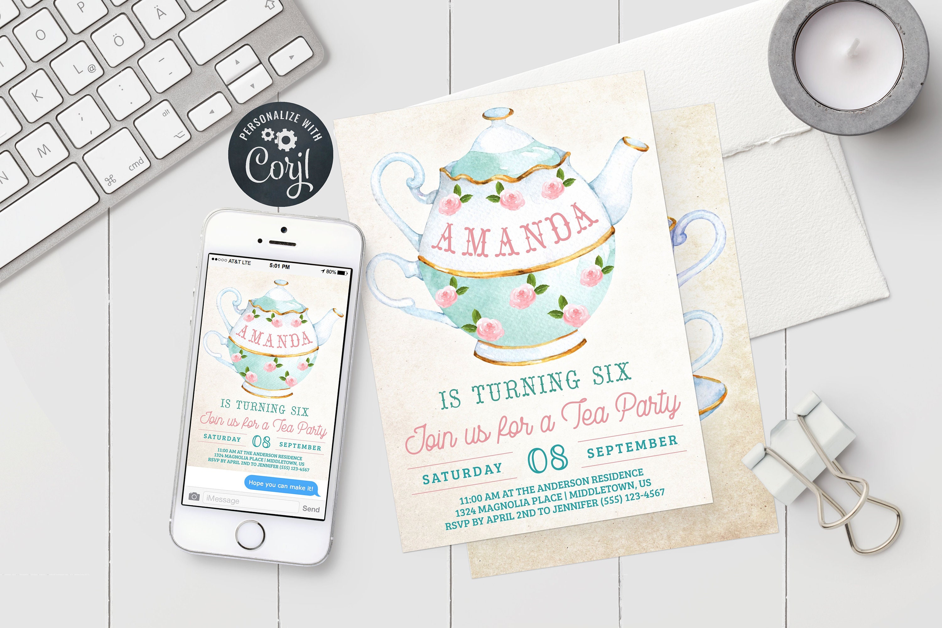 Tea Party Birthday Invitation Teapot Girl Birthday Tea Party | Etsy