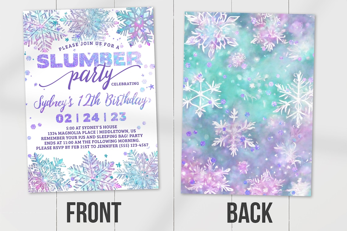 Winter Slumber Party Invitation Sleepover Pastel Snowflake - Etsy