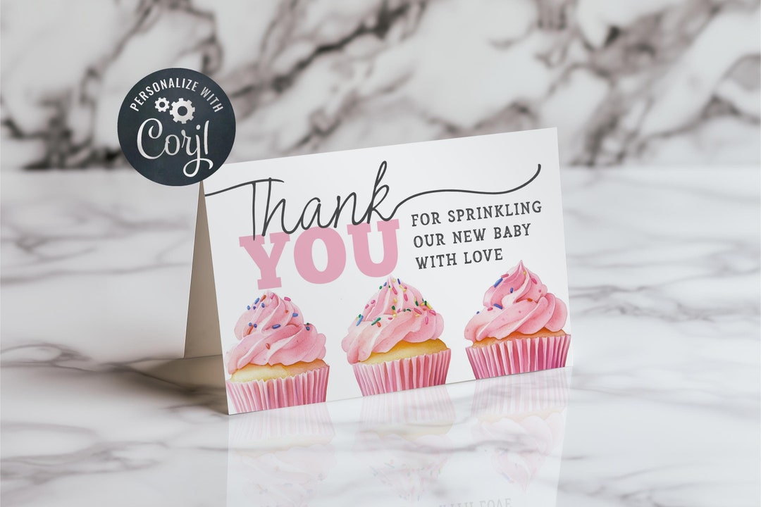 Baby Sprinkle Thank You Note - Pink Cupcake Girl Baby Sprinkle Shower ...