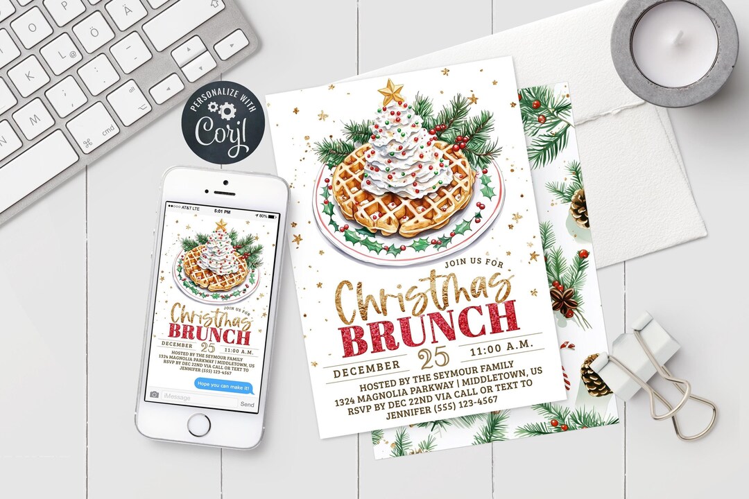 Christmas Brunch Invitation: Holiday Waffle Morning, Digital 5x7 4x6 ...
