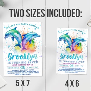 Rainbow Dolphins Birthday Invitation, Digital Invite 5x7 4x6 Printable ...