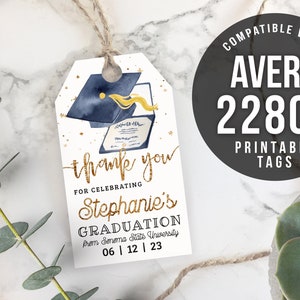 Graduation Party Printable Set - Navy Gold Grad Cap 5x7 & 4x6 Digital ...